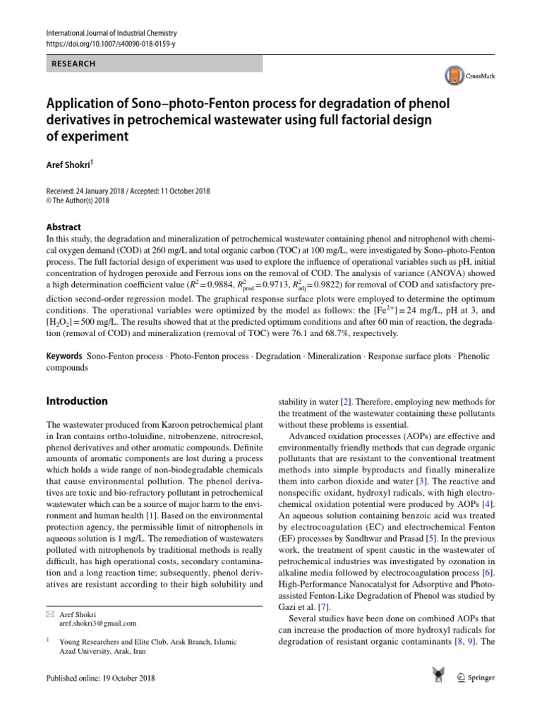 Application of Sono-photo-Fenton Process For Degra | PDF | P Value ...