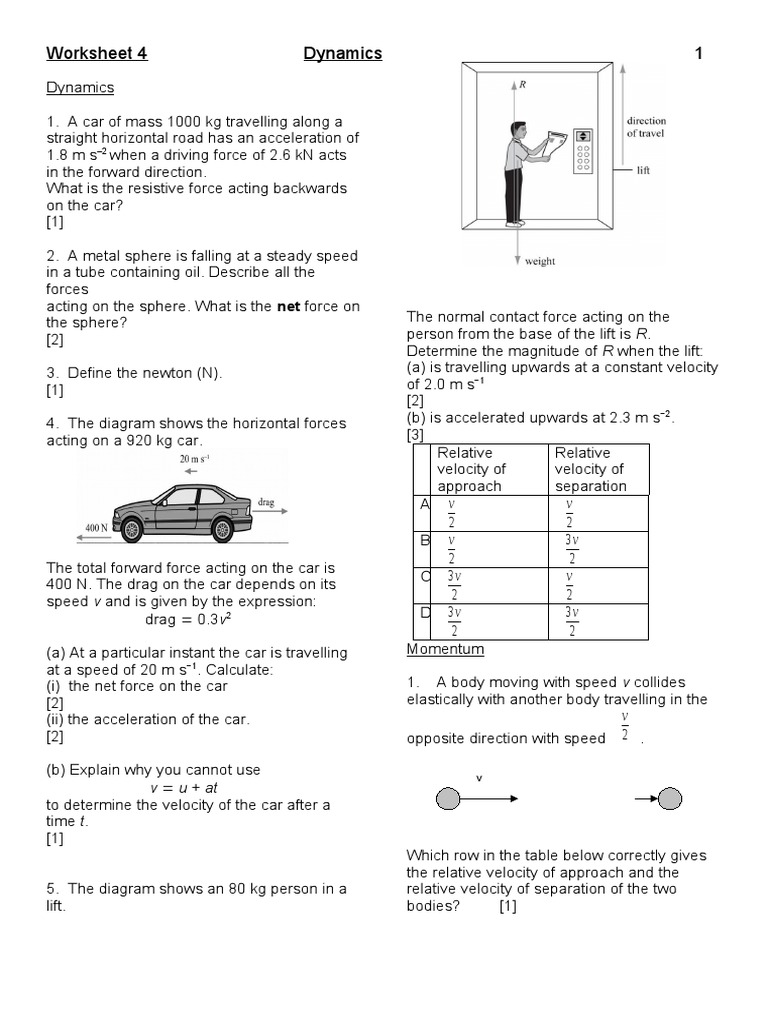 WORKSHEET 4. Dynamics | PDF | Collision | Momentum