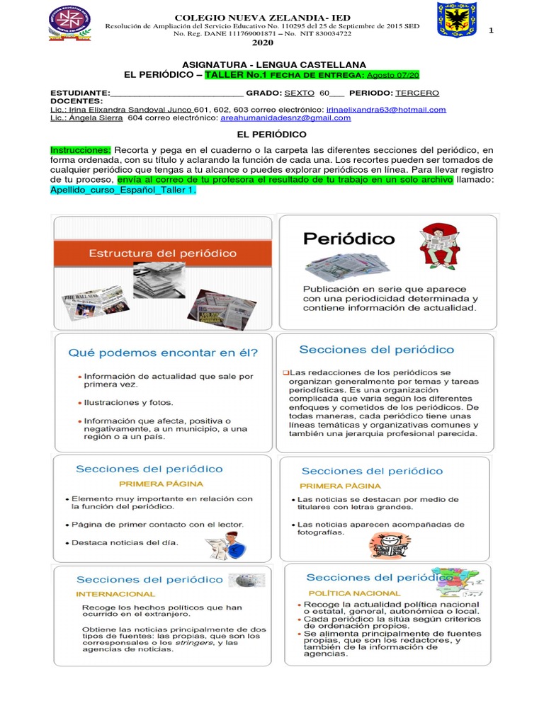 Taller 1 y 2 Textos Informativos El Periódico-La Noticia | PDF | Medios ...