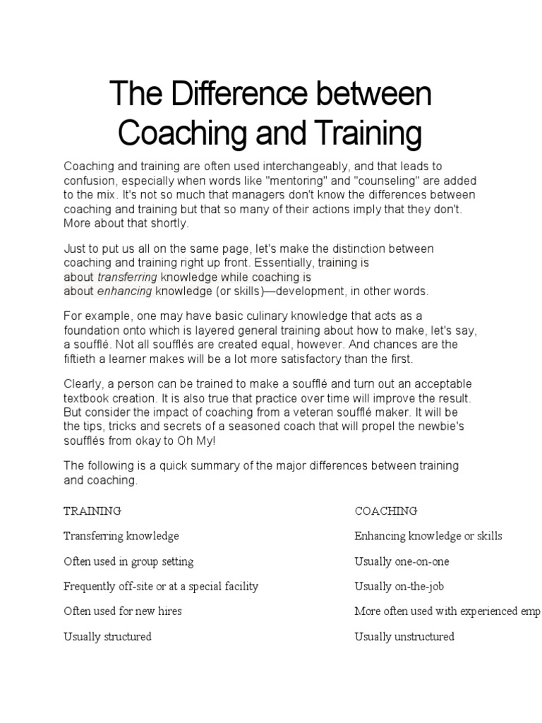The Difference Between Coaching and Training | PDF | Knowledge | Communication