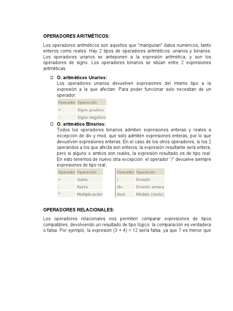 Operadores Aritméticos | PDF | Operador (Matemáticas) | Notación