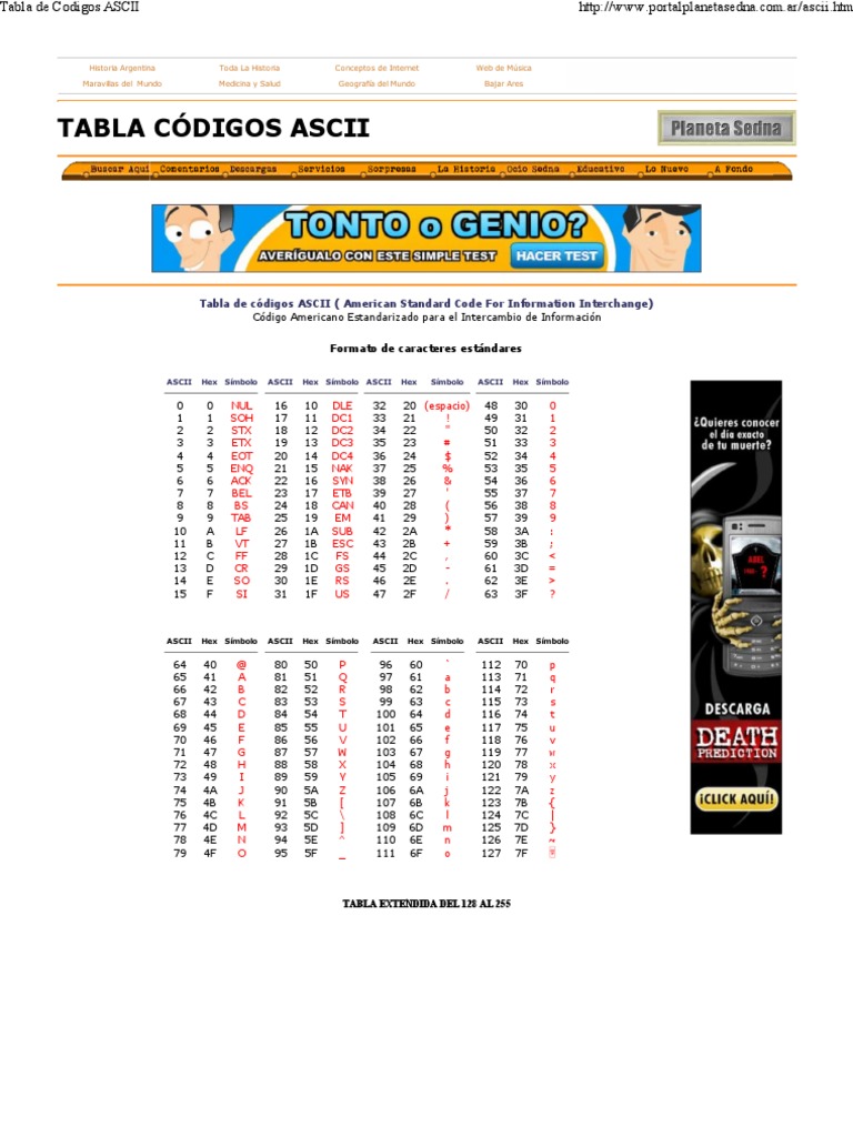 Tabla de Códigos ASCII Completa | PDF | Ascii | Equipo de oficina