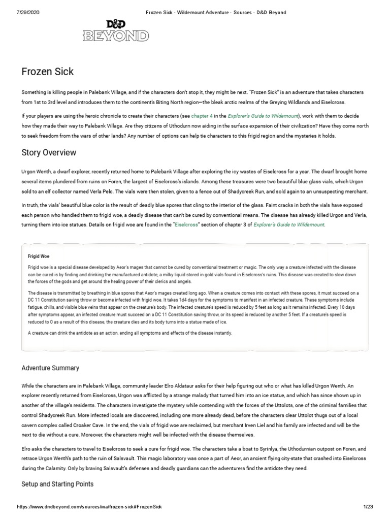 Frozen Sick - Wildemount Adventure - Sources - D&D Beyond | PDF | Dwarf ...
