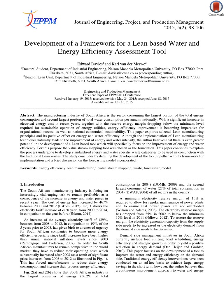 Development of A Framework For A Lean Based Water and Energy Efficiency ...