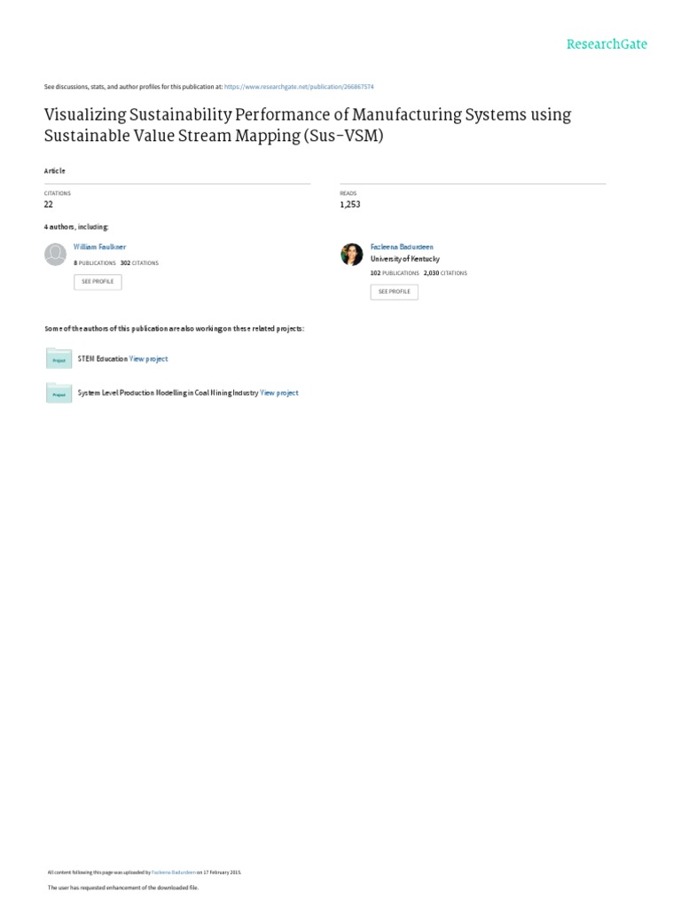 Visualizing Sustainability Performance of Manufacturing Systems Using Sustainable Value Stream ...