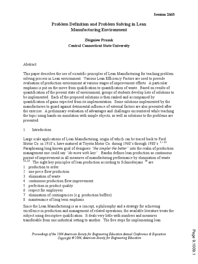 Problem Definition and Problem Solving in Lean Manufacturing ...
