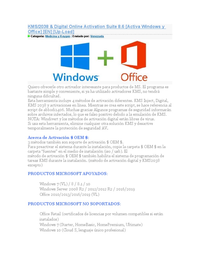 KMS2038 & Digital Online Activation Suite 8.6 (Activa Windows y Office ...