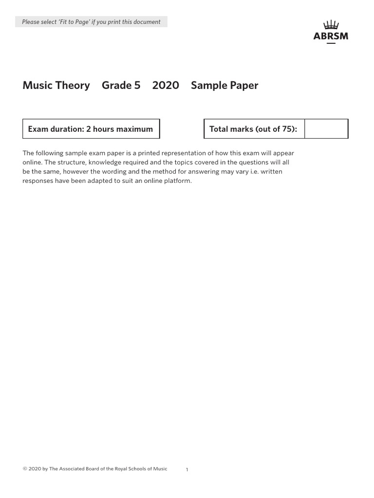 Music Theory Grade 5 Sample Paper | PDF | Interval (Music) | Test ...