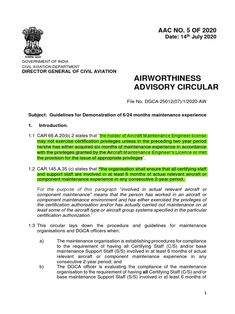 Airworthiness Advisory Circular: AAC NO. 5 OF 2020 | PDF | Vehicles ...