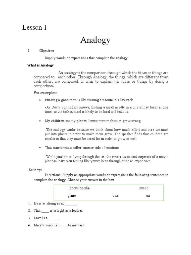 Analogy: Lesson 1 | PDF | Analogy | Cognitive Science