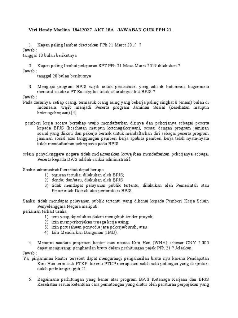JAWABAN QUISPPH 21 - .Vivi Hendy Marlina - 18412027 - AKT 18A - Docx | PDF