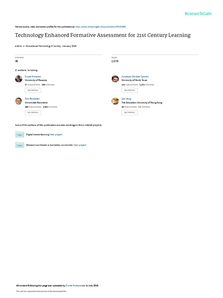Technology Enhanced Formative Assessment For 21st Century Learning ...