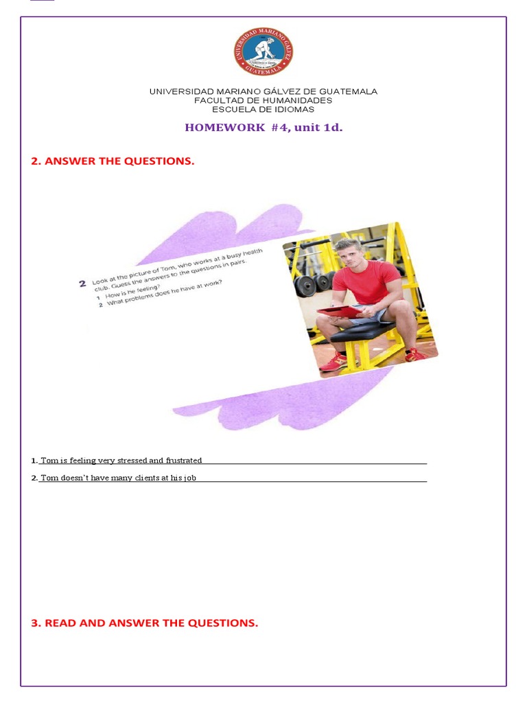 HOMEWORK #4, Unit 1d.: 2. Answer The Questions | PDF | Language Arts ...