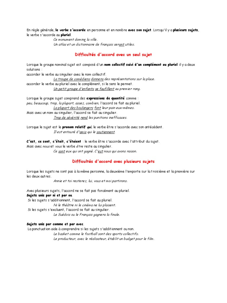 L'accord Du Verbe Avec Le Sujet | PDF | Bien-être