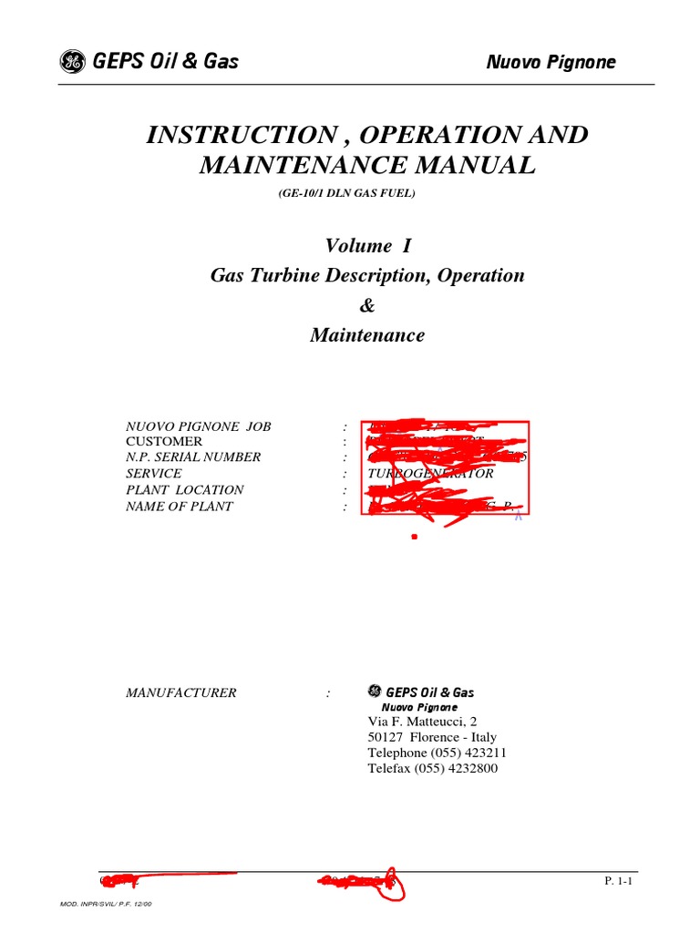 Instruction, Operation and Maintenance Manual | PDF | Gas Turbine | Turbine
