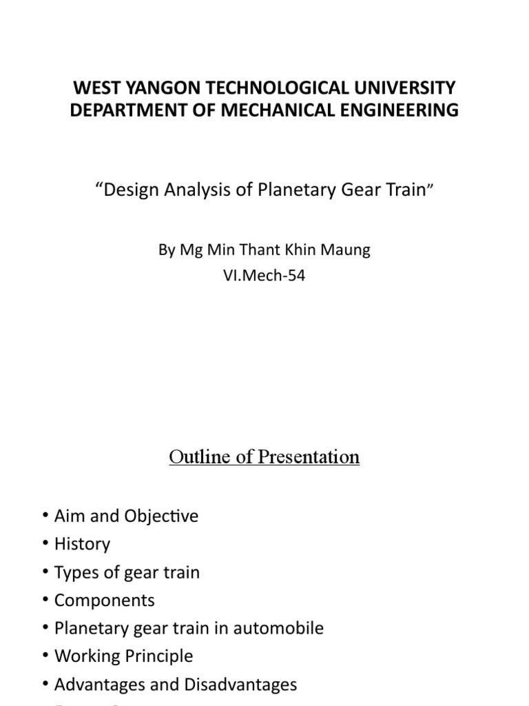 West Yangon Technological University Department of Mechanical ...
