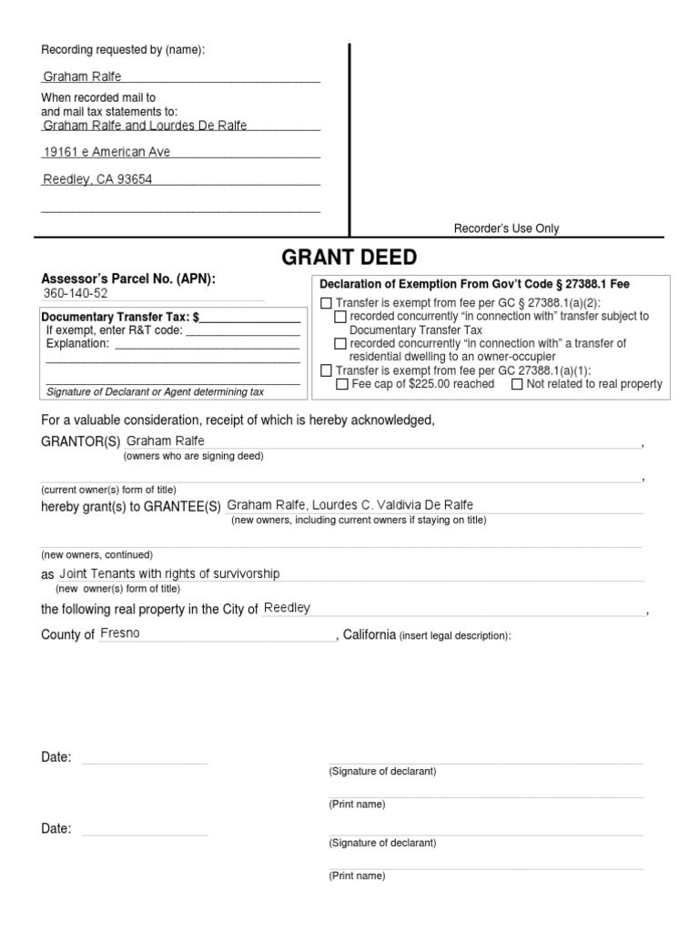 California Grant Deed Template | PDF | Deed | Civil Law (Common Law)