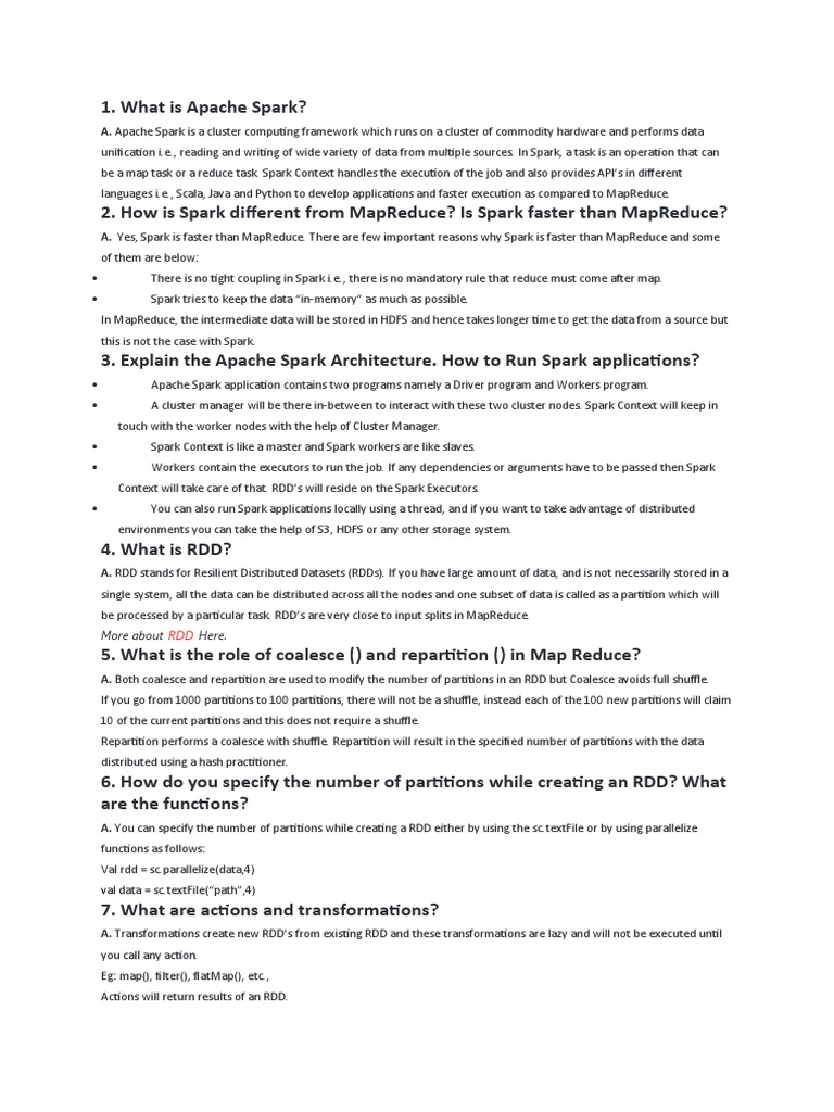 Interview - Questions | PDF | Apache Spark | Map Reduce