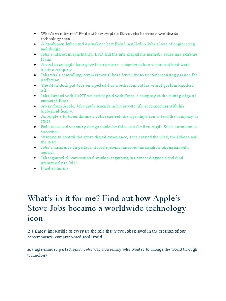 Steve Jobs: Tech Icon's Journey | PDF | Apple Inc. | I Pad