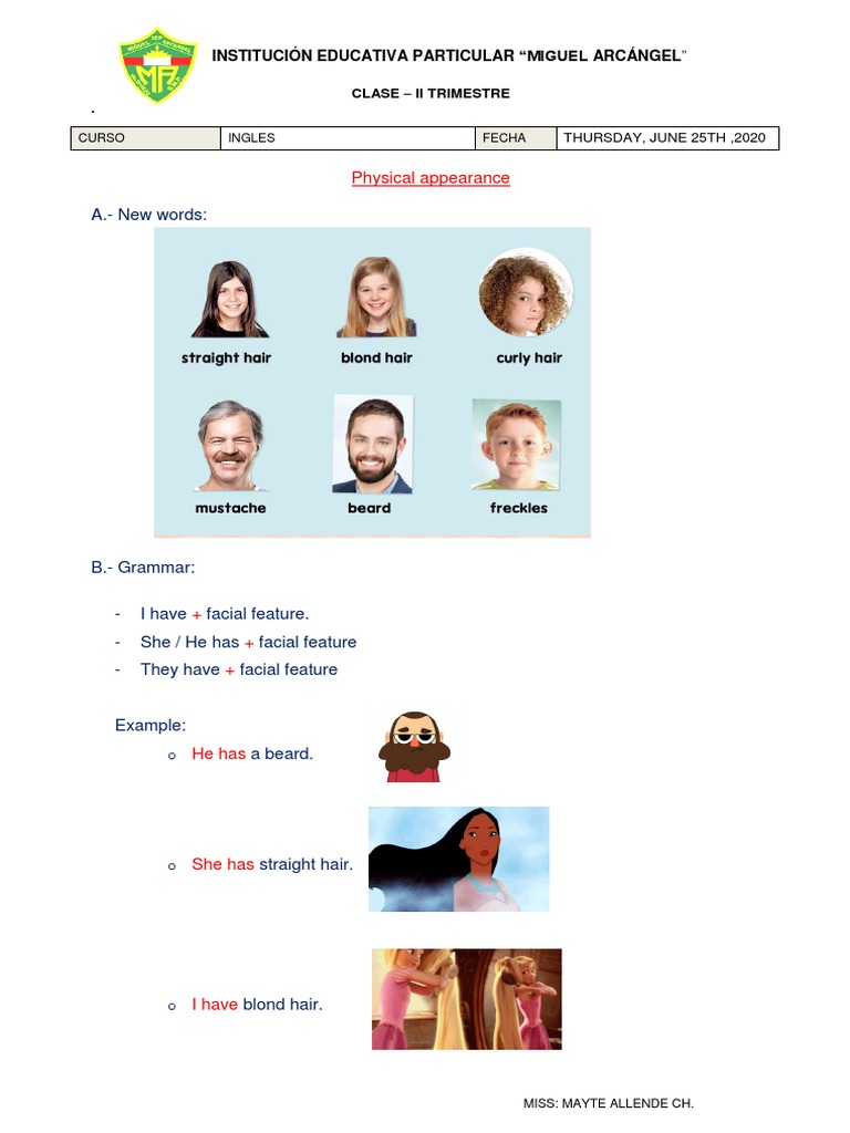 Physical Appearance Vocabulary and Grammar | PDF