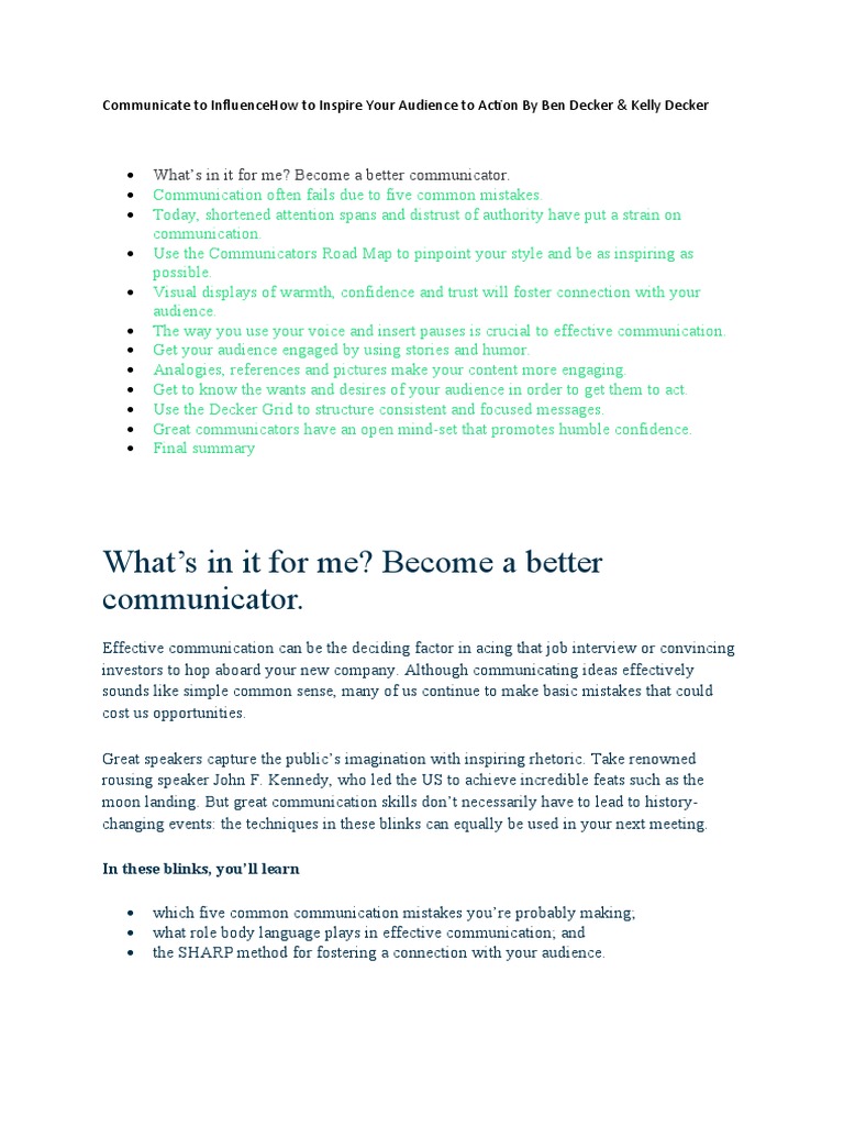 Communicate To InfluenceHow To Inspire Your Audience To Action by Ben ...