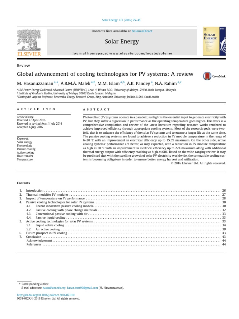 Global Advancement of Cooling Technologies for PV Systems: A ...