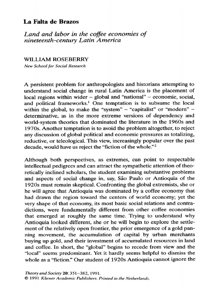 Land and Labor in The Coffee Economies of Nineteenth-Century Latin ...