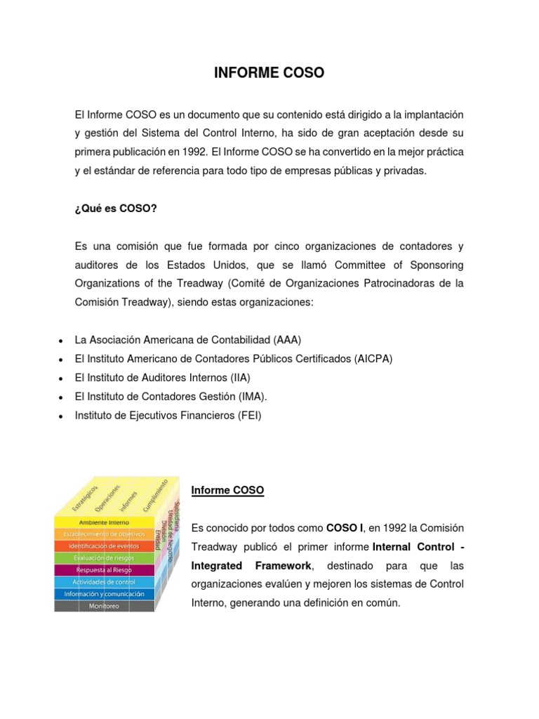 Informe COSO: Control Interno y Gestión | PDF | Gestión de riesgos ...