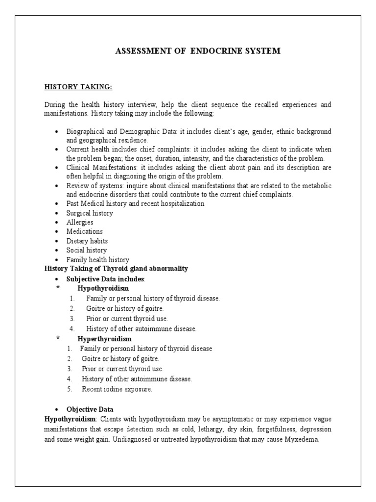 Assessment of Endocrine System: History Taking | PDF | Thyroid ...