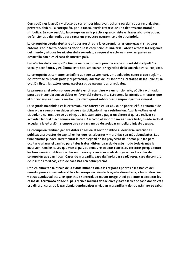 Corrupción Es La Acción y Efecto de Corromper | PDF | Corrupción ...