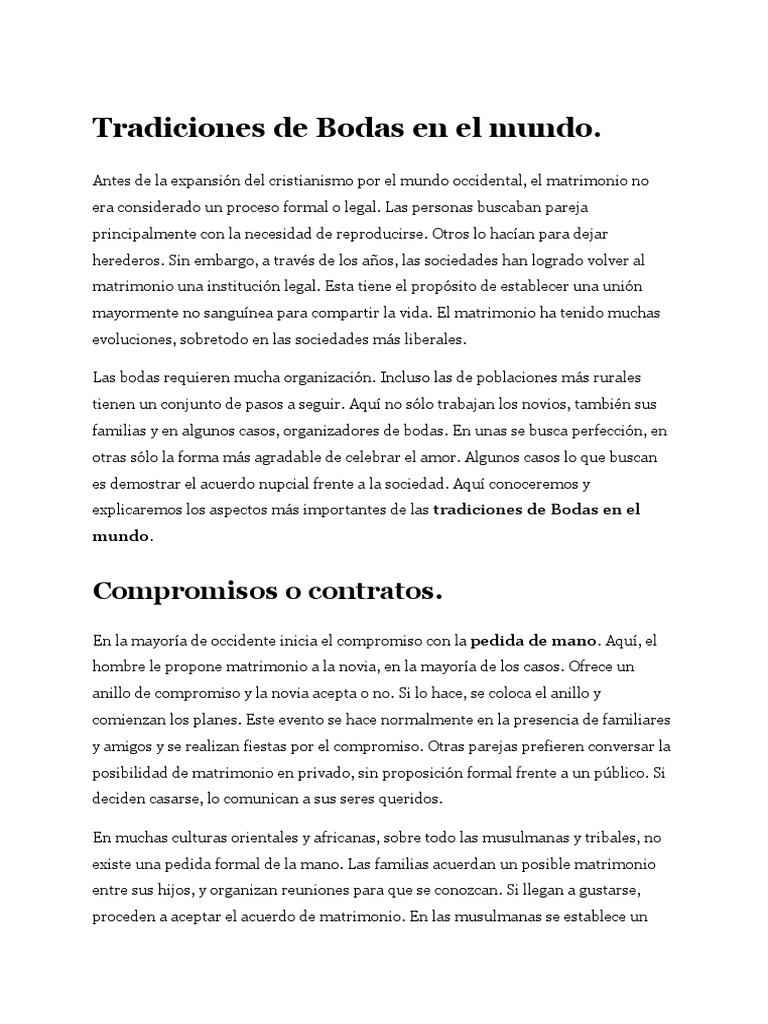 Tradiciones de Bodas en el Mundo | PDF | Boda | Matrimonio