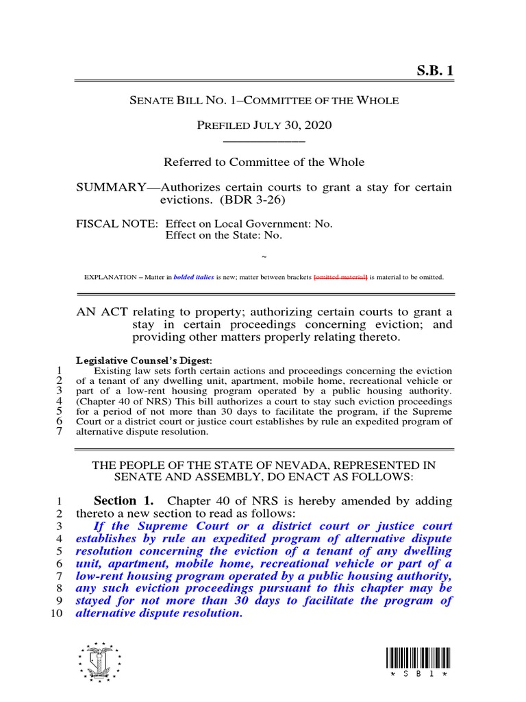 Senate Bill 1 | PDF | Landlord | Mobile Home