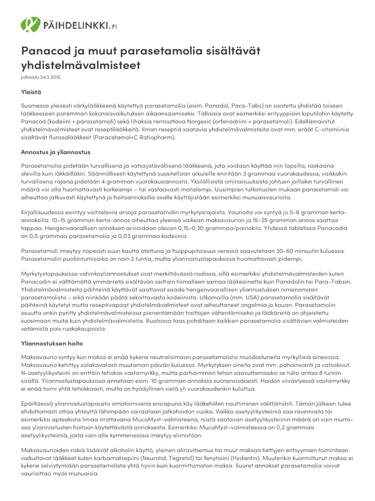Paihdelinkki - Fi - Panacod Ja Muut Parasetamolia Sisaltavat ...