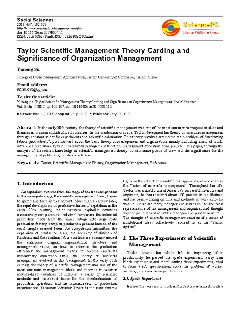 Taylor Scientific Management | PDF | Capitalism | Piece Work