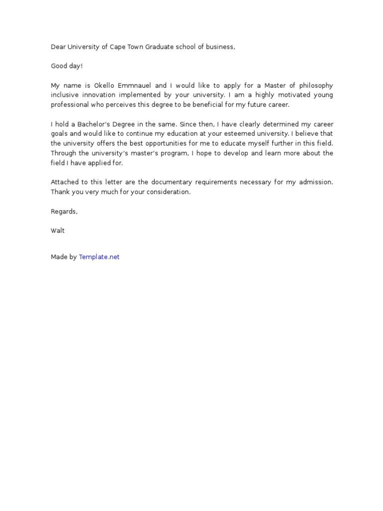 Motivation Letter For A Master's Degree | PDF