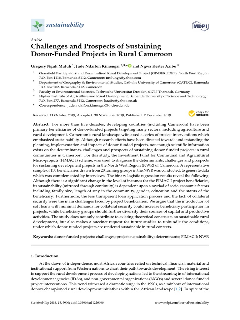 Challenges and Prospects of Sustaining Donor-Funded Projects in Rural Cameroon | PDF ...