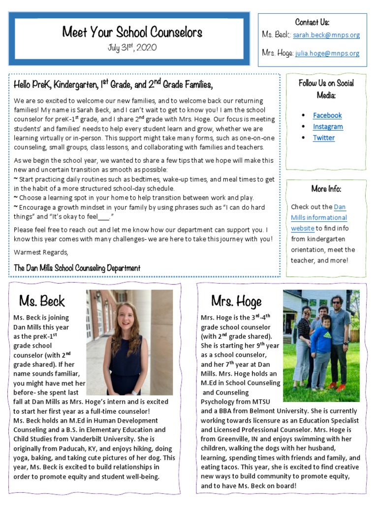 Meet Your Counselors Prek-2 | PDF | School Counselor | Behavior ...