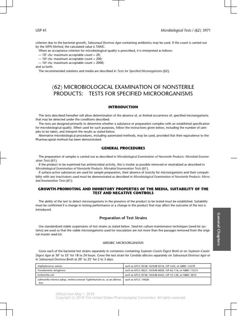 USP 62 Miccrobial Test For Specified Microorganism | PDF | Growth ...