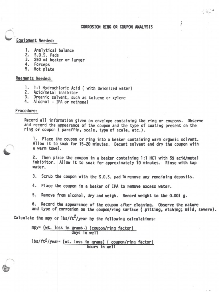 Corrosion Coupon & Ring Analysis & K-Factors | PDF