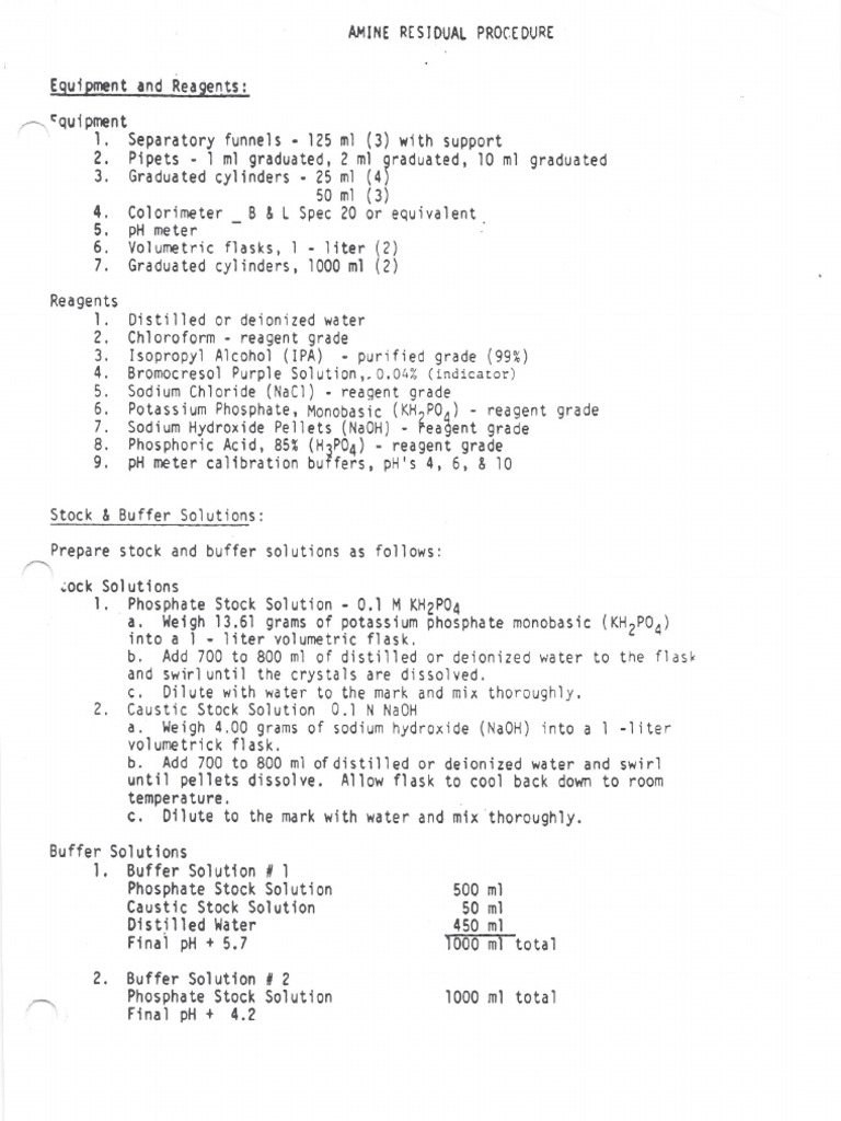 Amine Residual Test Method | PDF