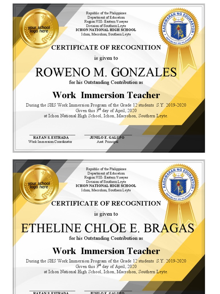 Roweno M. Gonzales: Work Immersion Teacher | PDF | Philippines