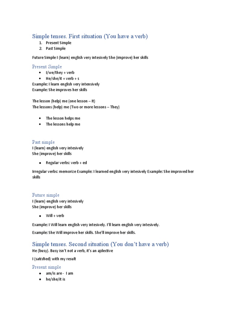 Simple Tenses. First Situation (You Have A Verb) | PDF | Grammatical ...