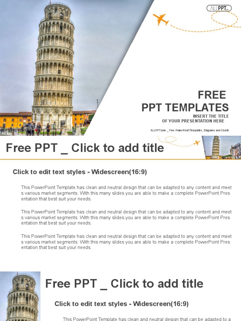 Leaning Tower of Pisa Travel PowerPoint Templates Widescreen | PDF