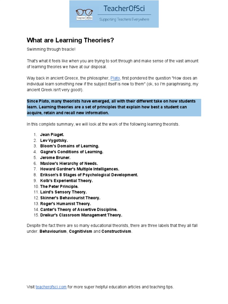 15 Learning Theories in Education A Complete Summary PDF | PDF ...