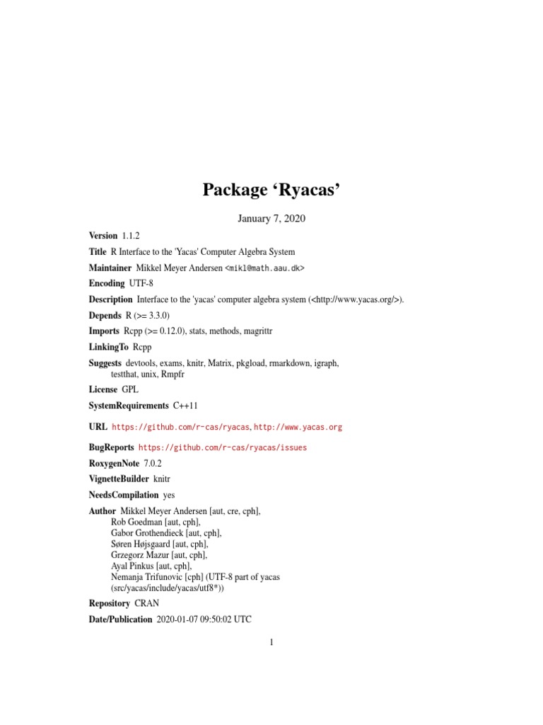 Package Ryacas': January 7, 2020 | PDF | Equations | System Of Linear ...