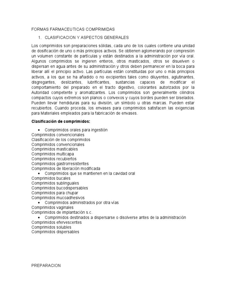 Clasificación de Comprimidos Farmacéuticos | PDF | Tableta (Farmacia ...