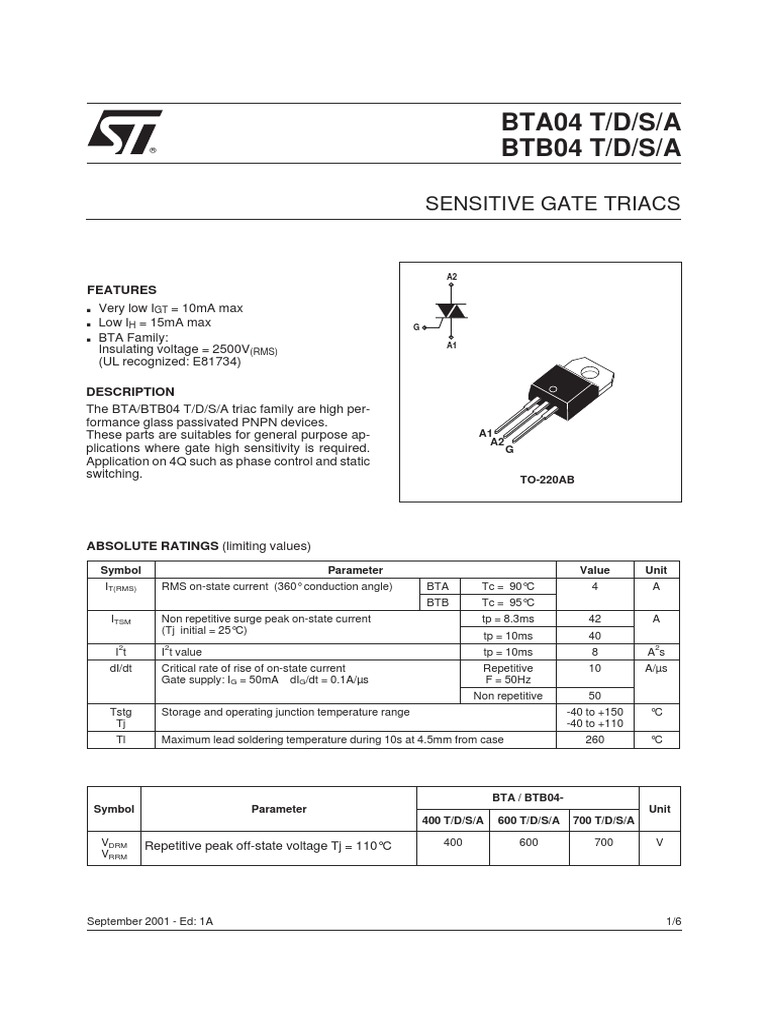 Bta04 400T PDF | PDF | Electricity | Electrical Components