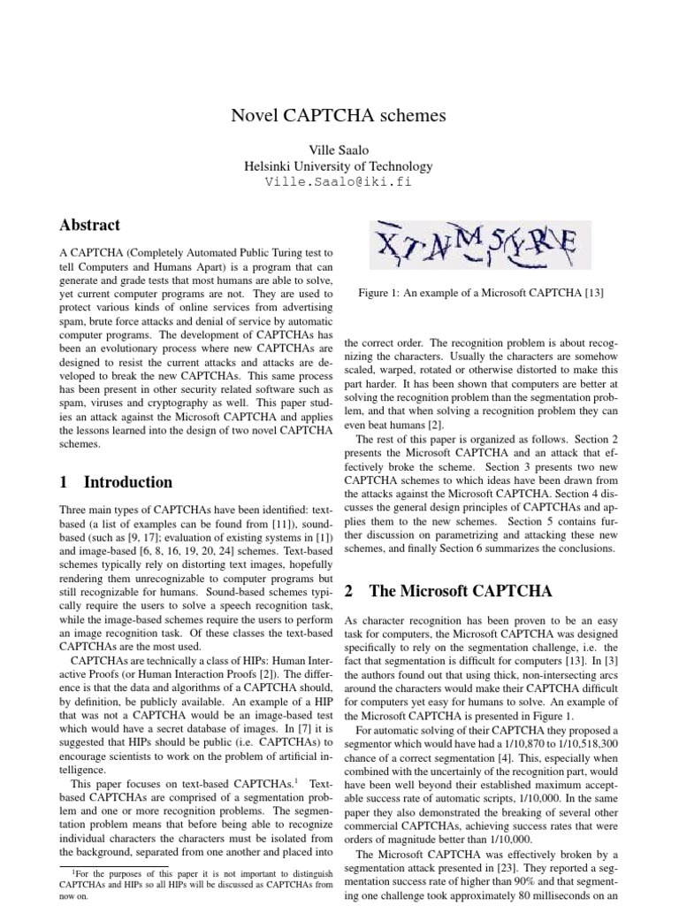 Novel CAPTCHA Schemes - Paper | PDF | Areas Of Computer Science | Computing