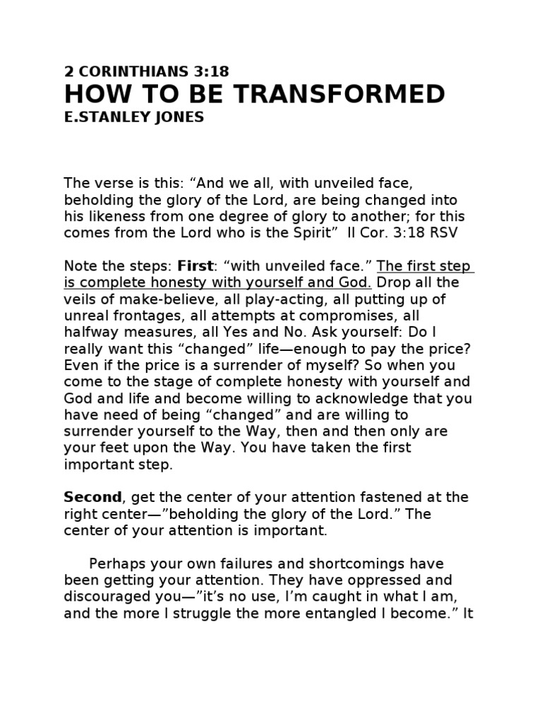 How To Be Transformed - ES Jones | PDF | Jesus | Religious Belief And ...