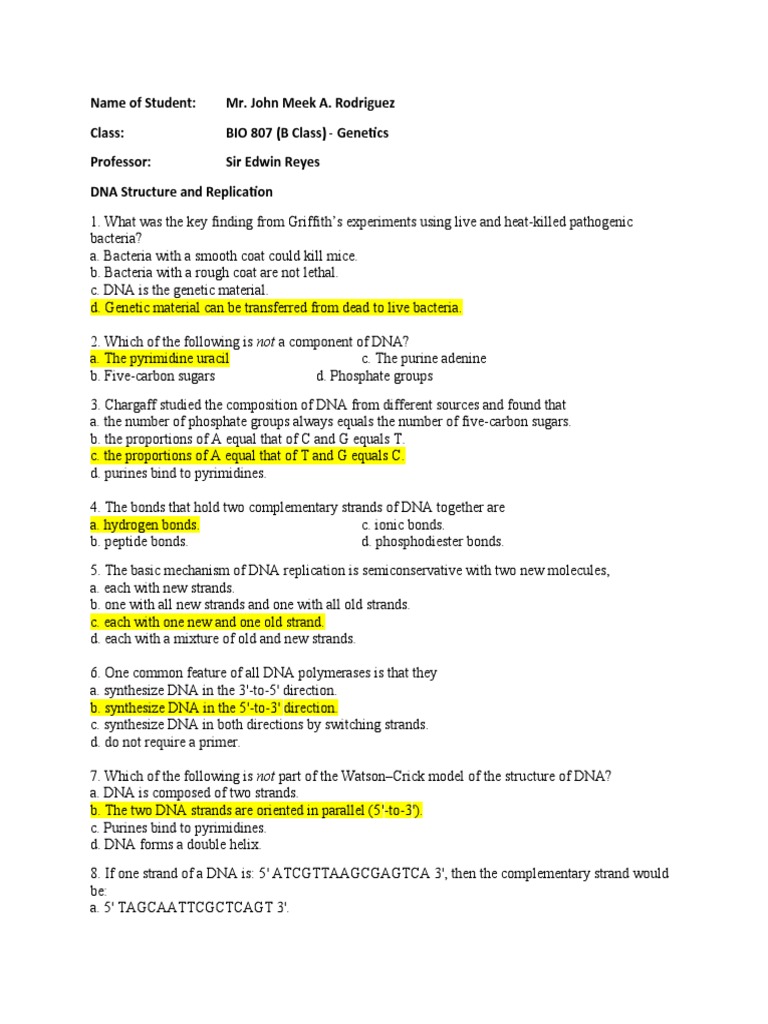 DNA Structure & Replication Quiz | PDF | Dna Replication | Dna